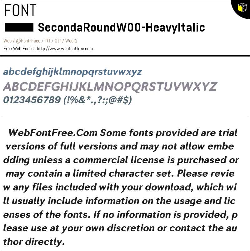 Seconda Round W00 Heavy Italic 字体 下载 - WebFontFree.Com