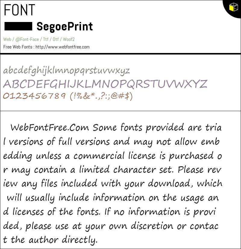 Segoe Print 字体 下载 - WebFontFree.Com