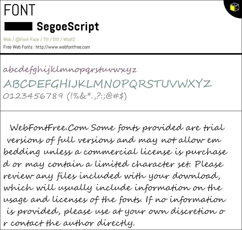 Segoe Script 字体 下载 - WebFontFree.Com