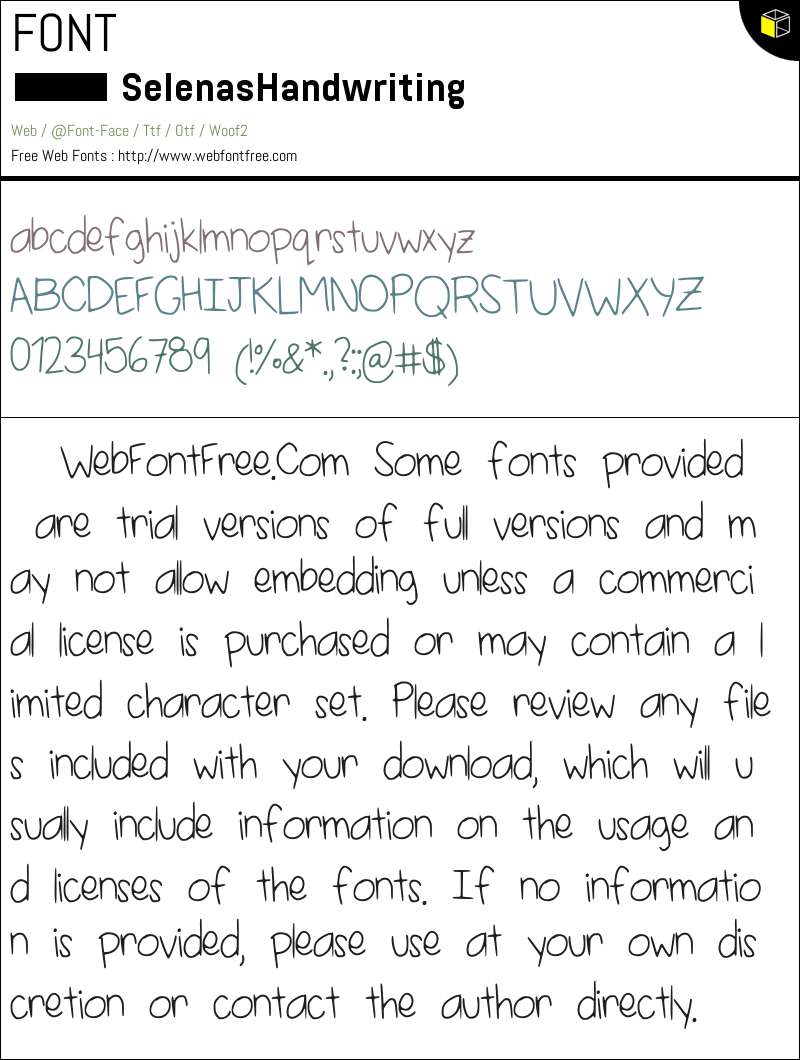 SelenasHandwriting Fonts Downloads - WebFontFree.Com