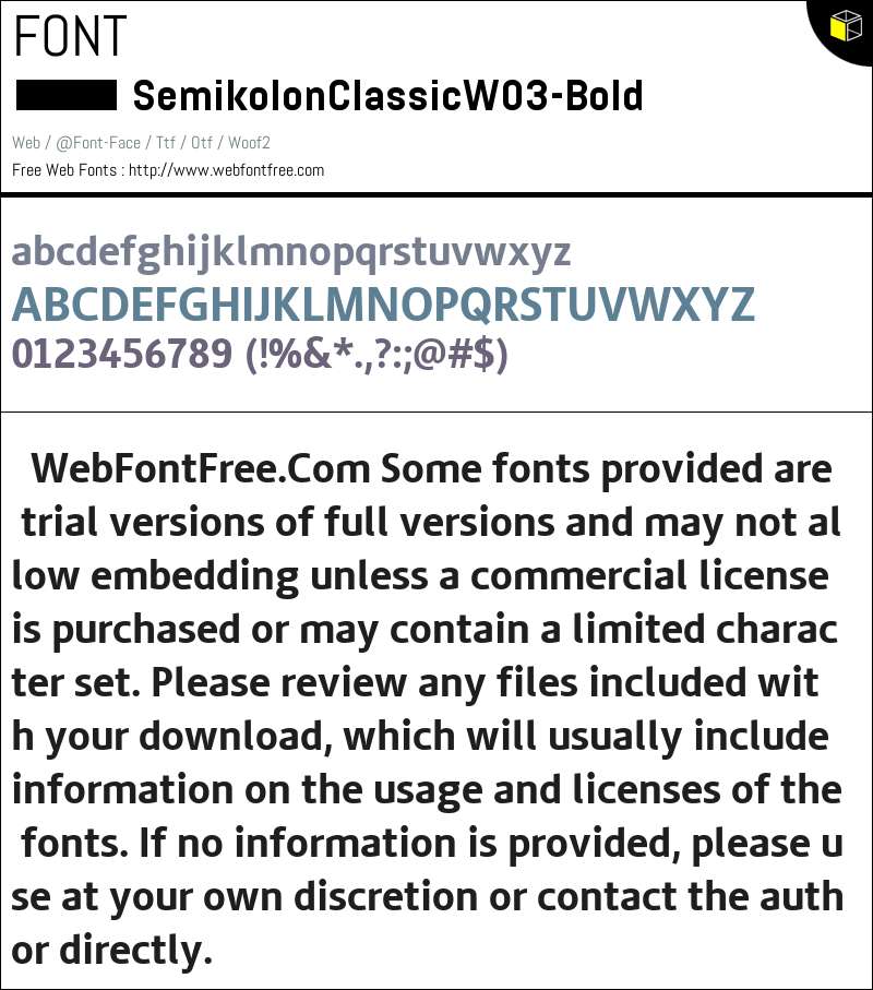 Semikolon Classic W03 Bold Fonts Downloads - WebFontFree.Com