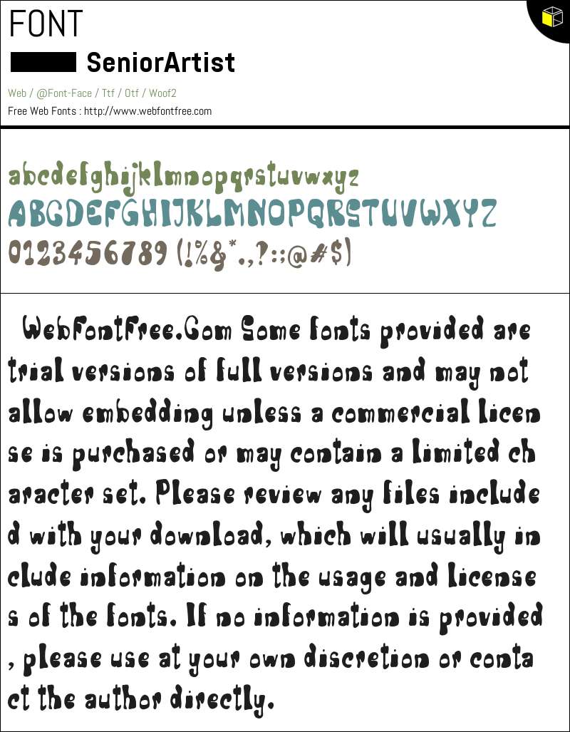 Senior Artist Fonts Downloads - WebFontFree.Com