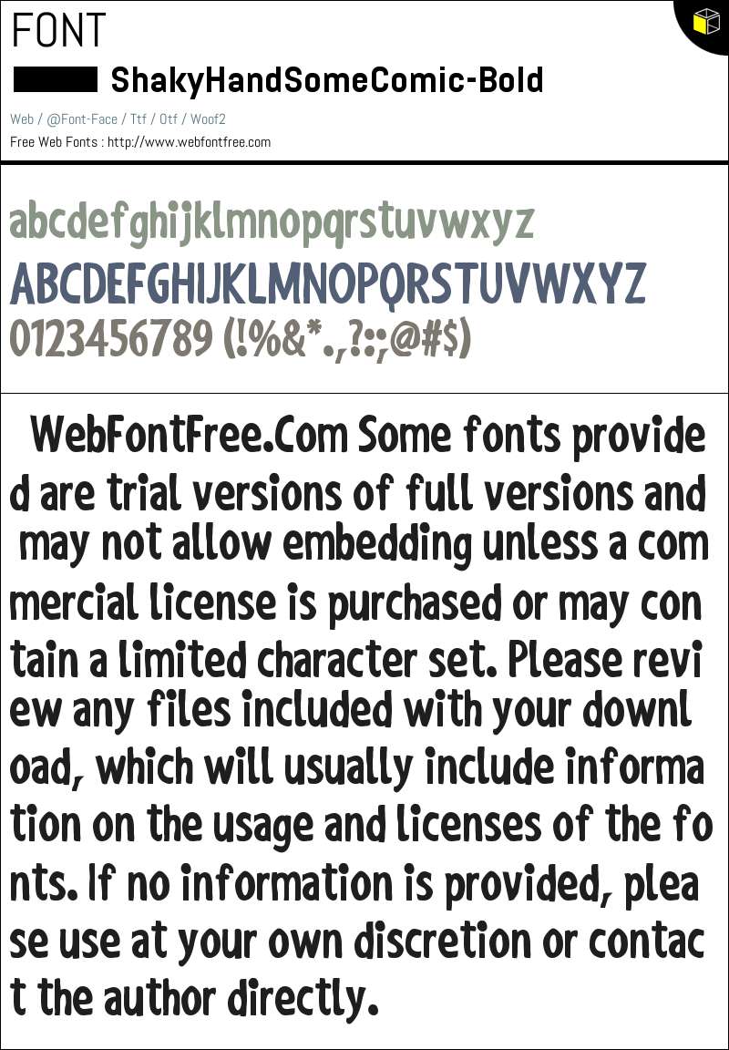 ShakyHandSomeComic-Bold Fonts Downloads - WebFontFree.Com