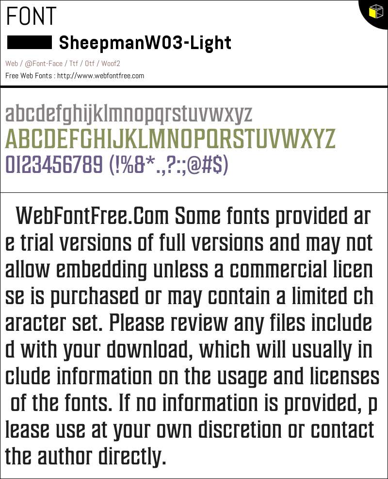 Sheepman W03 Light Fonts Downloads - WebFontFree.Com