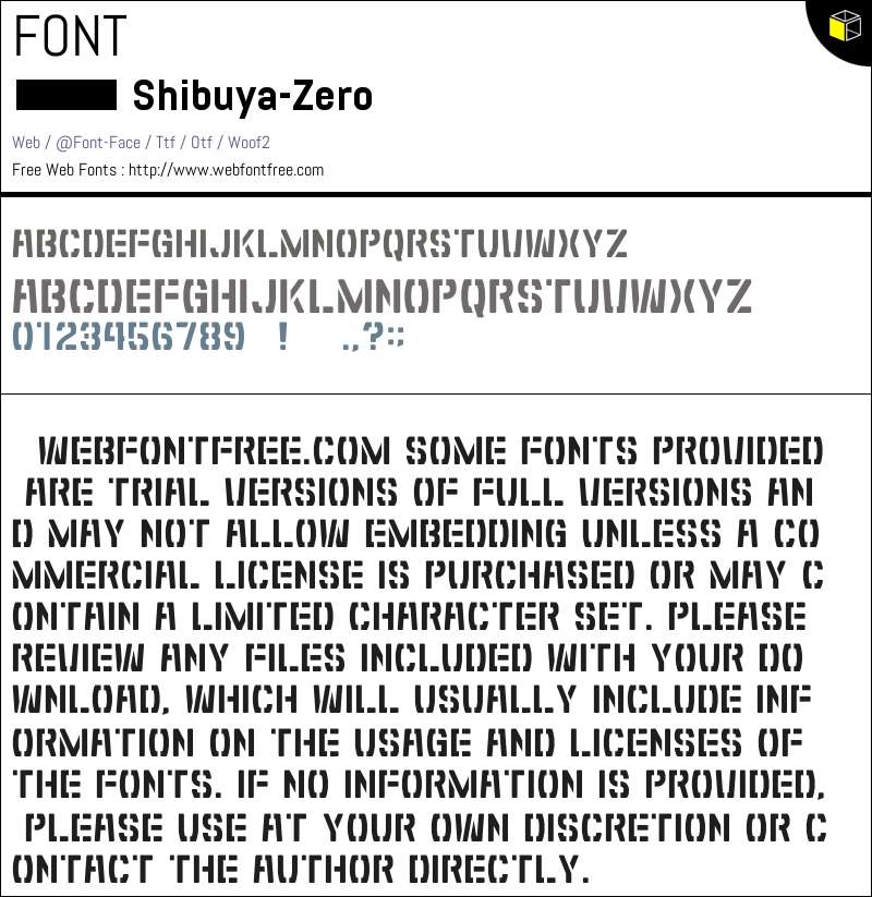 Shibuya Zero Fonts Downloads - WebFontFree.Com