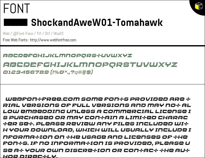 Shock and Awe W01 Tomahawk Fonts Downloads - WebFontFree.Com