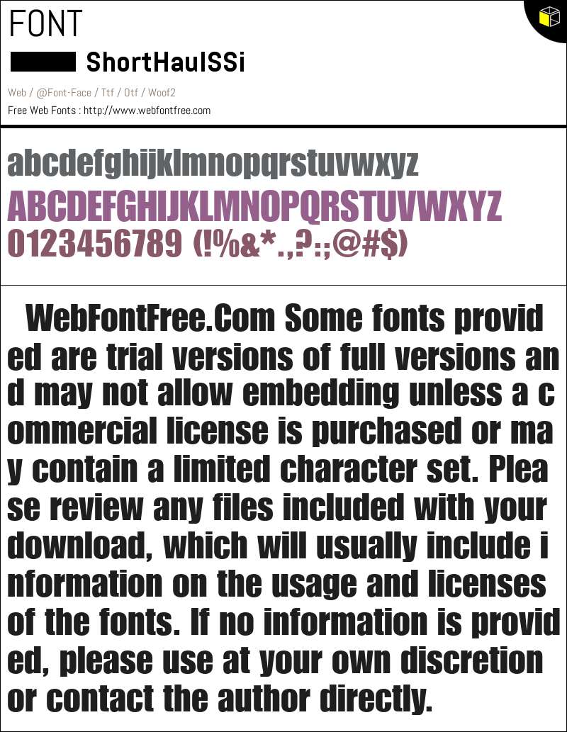 Short Haul SSi Fonts Downloads - WebFontFree.Com
