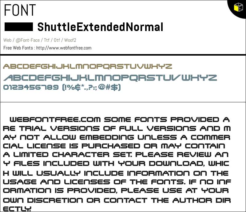 ShuttleExtended Normal Fonts Downloads - WebFontFree.Com