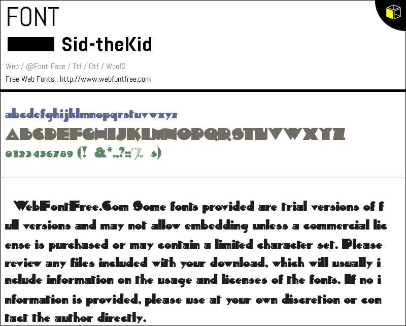 Sid-theKid Fonts Downloads - WebFontFree.Com