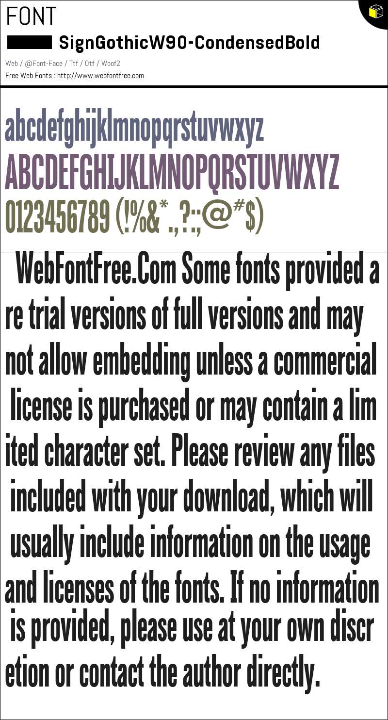 Sign Gothic W90 Condensed Bold Fonts Downloads - WebFontFree.Com