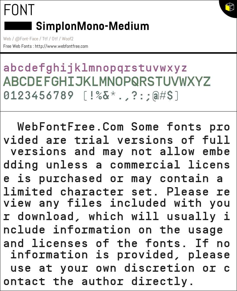 Simplon Mono Medium Regular Fonts Downloads - WebFontFree.Com