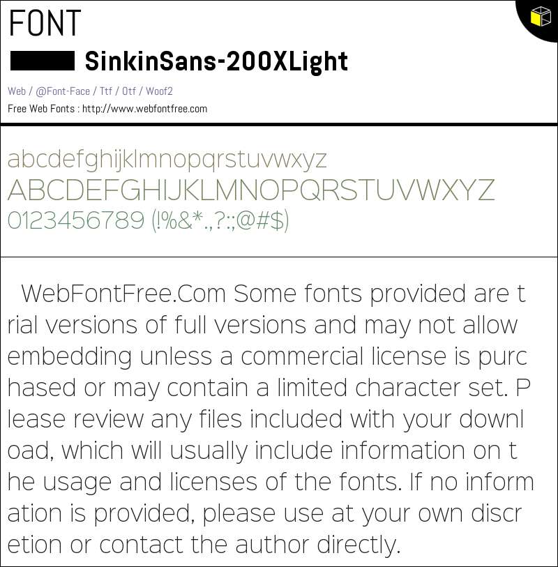 Sinkin Sans 200 X Light Fonts Downloads - WebFontFree.Com