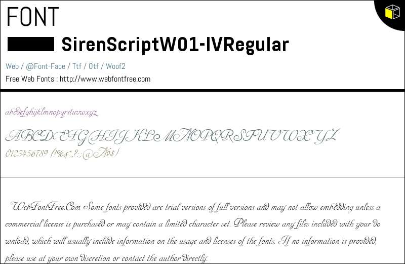 Siren Script W01 IV Regular Fonts Downloads - WebFontFree.Com