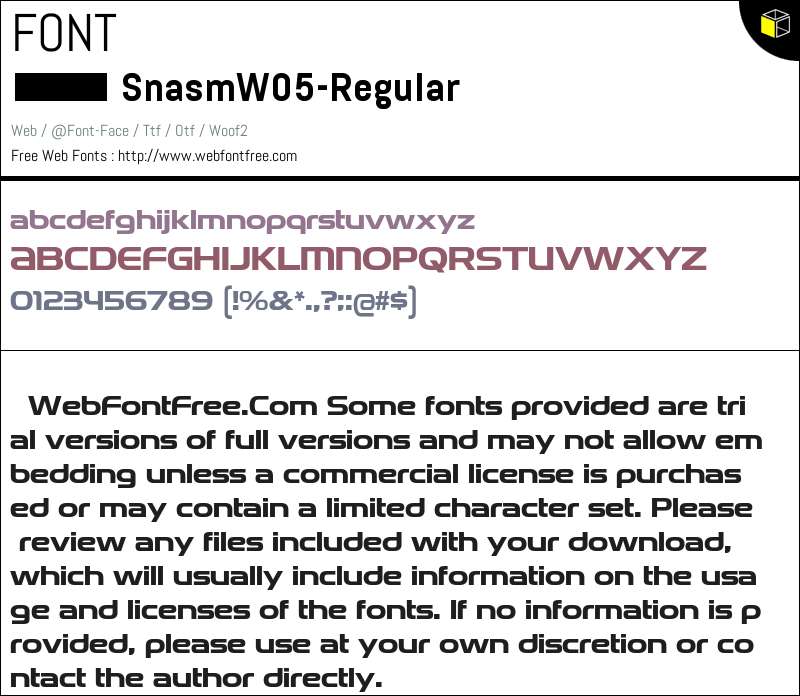 Snasm W05 Regular Fonts Downloads - WebFontFree.Com