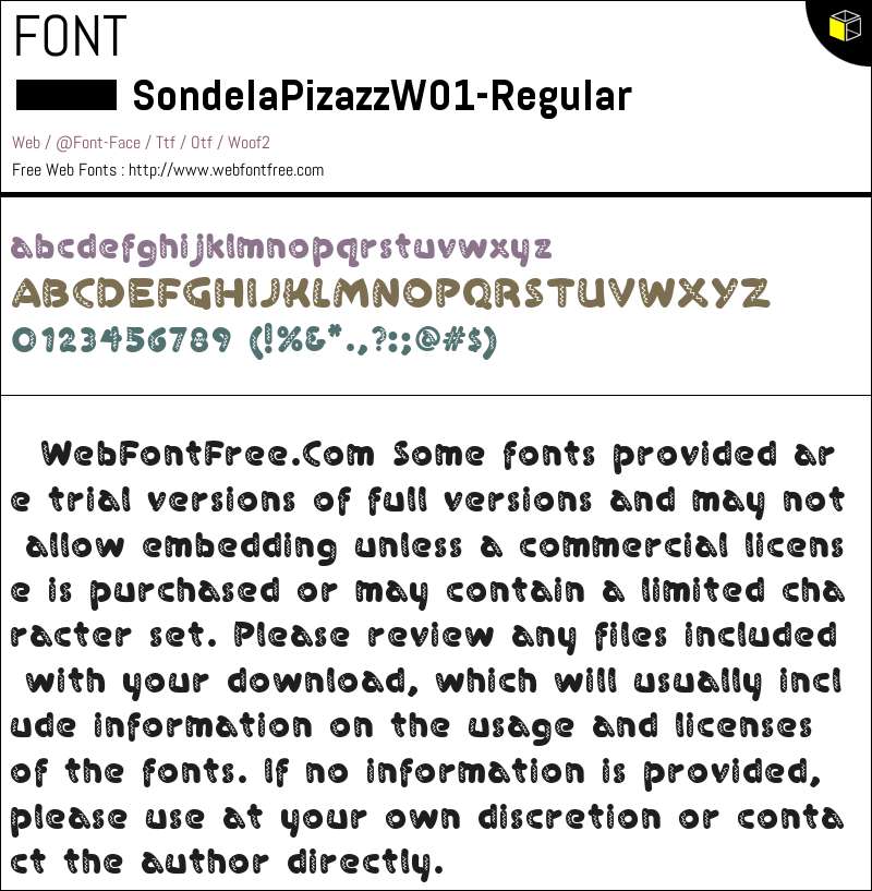 Sondela Pizazz W01 Regular Fonts Downloads - WebFontFree.Com