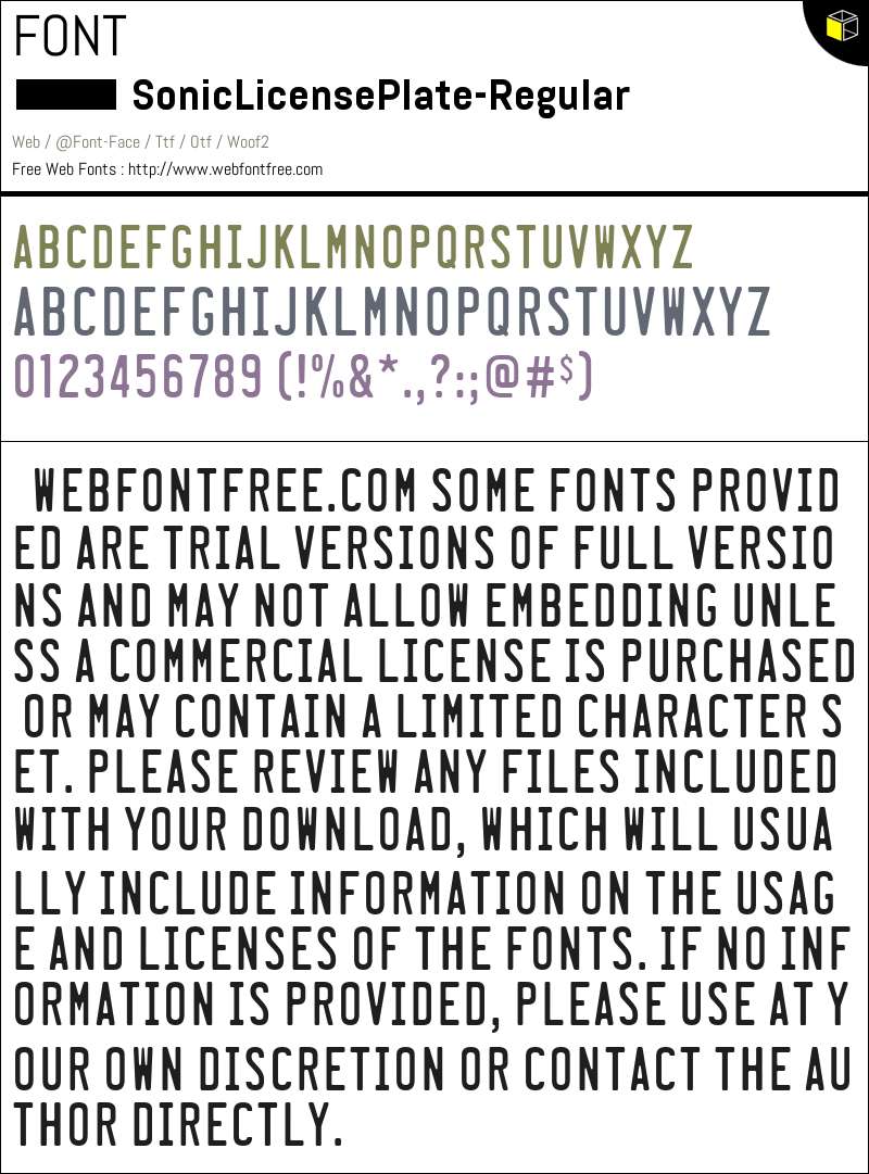 Sonic License Plate Regular Regular Fonts Downloads - WebFontFree.Com