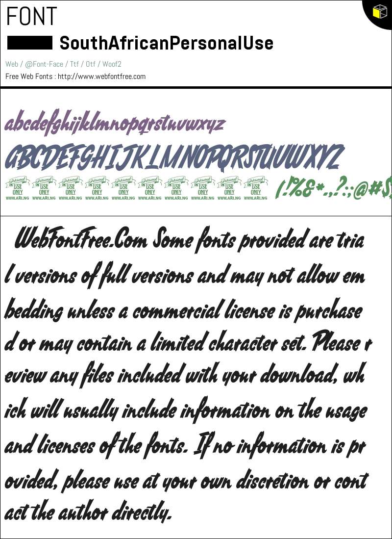 South African Personal Use Fonts Downloads - WebFontFree.Com