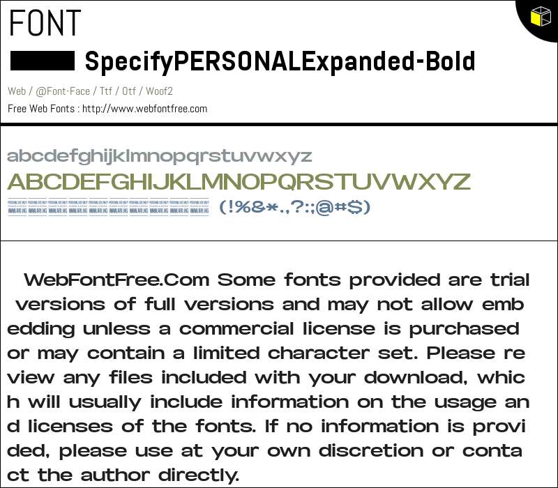 Specify PERSONAL Expanded Bold Fonts Downloads - WebFontFree.Com