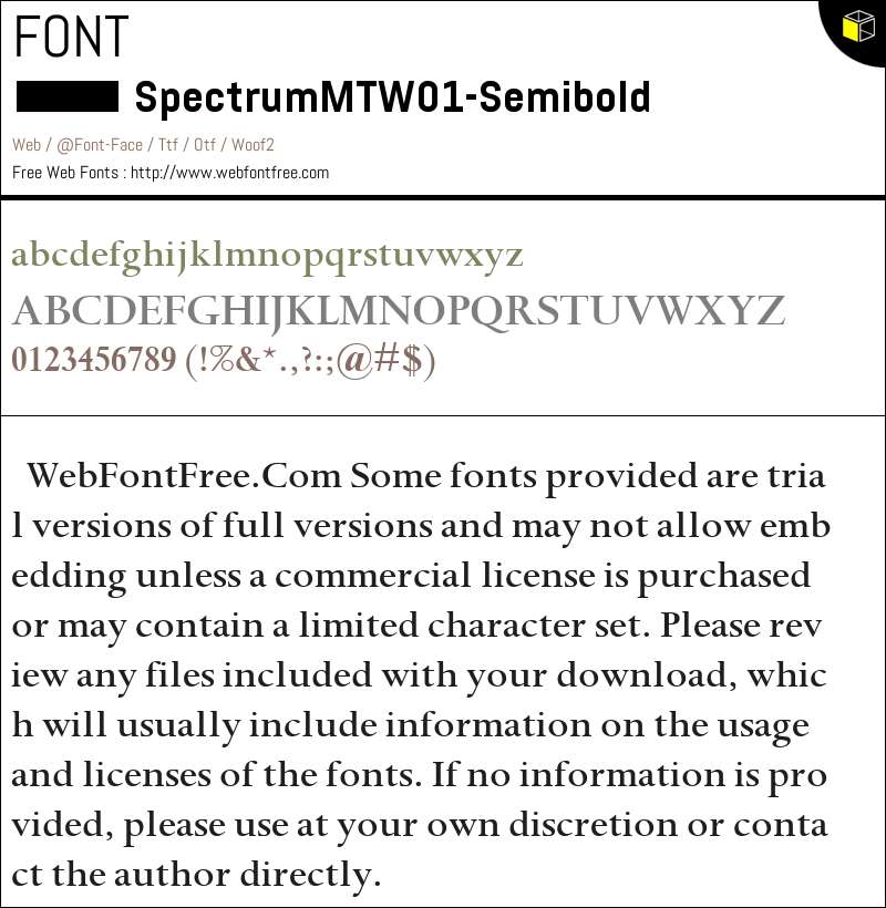 Spectrum MT W01 Semibold Fonts Downloads - WebFontFree.Com