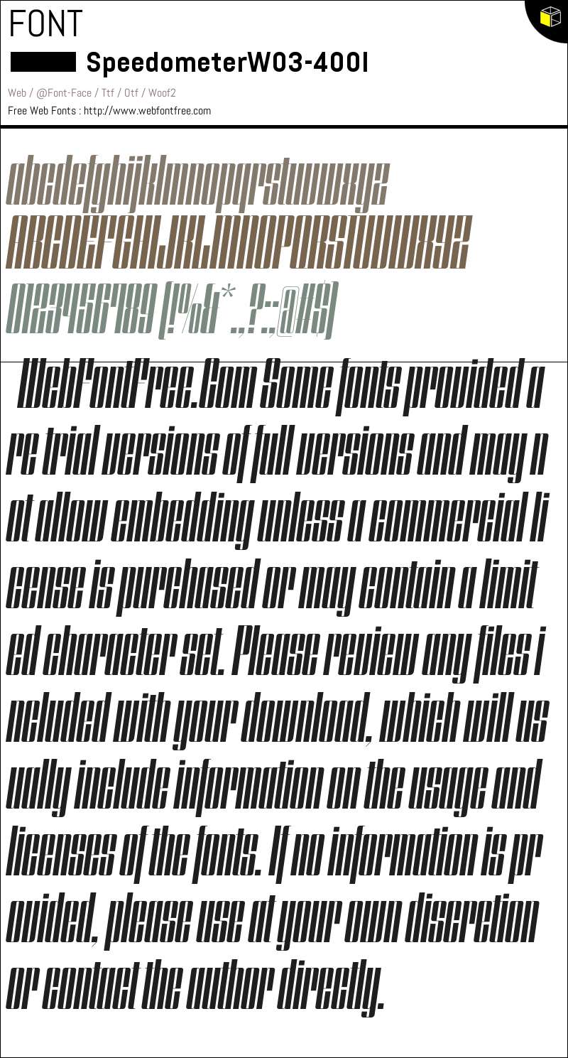 Speedometer W03 400I Fonts Downloads - WebFontFree.Com