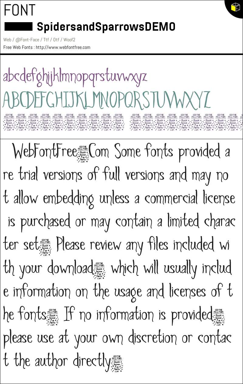 Spiders and Sparrows DEMO Fonts Downloads - WebFontFree.Com