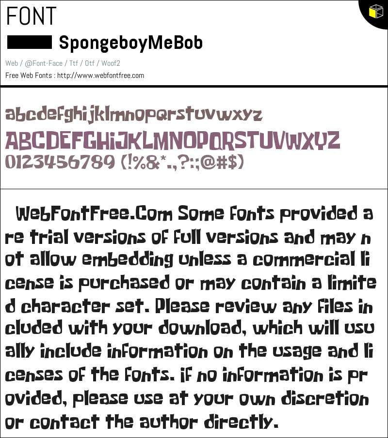 Spongeboy Me Bob Fonts Downloads - WebFontFree.Com