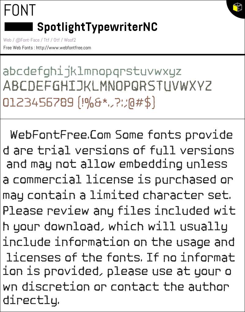 Spotlight Typewriter NC Fonts Downloads - WebFontFree.Com