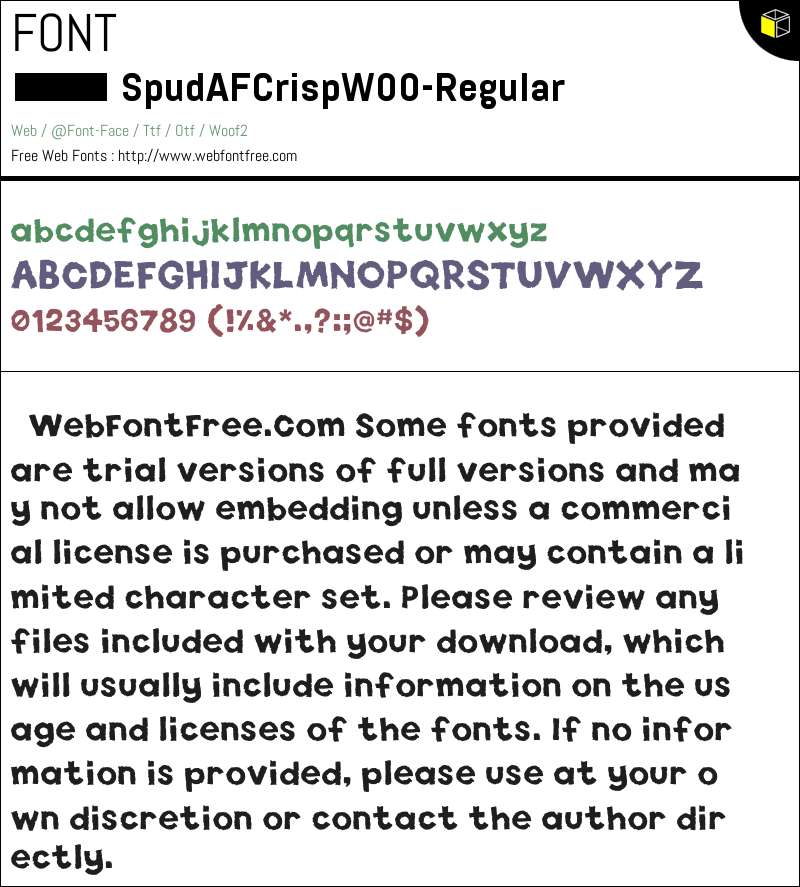 Spud AF Crisp W00 Regular Fonts Downloads - WebFontFree.Com