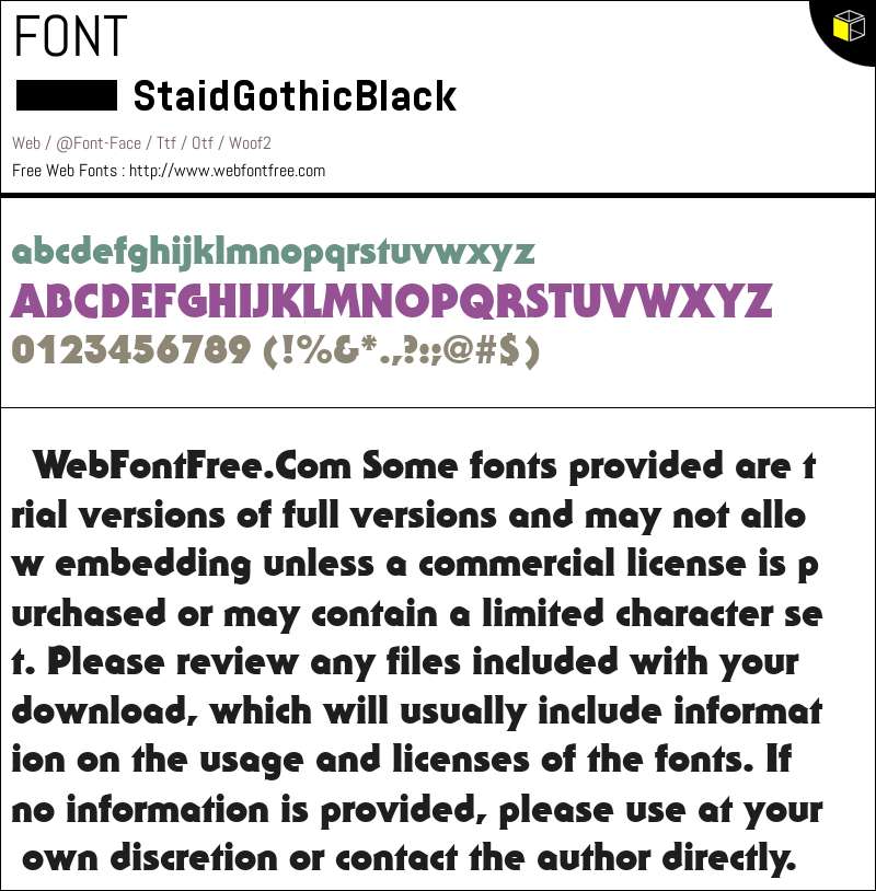 Staid Gothic Black Regular Fonts Downloads - WebFontFree.Com