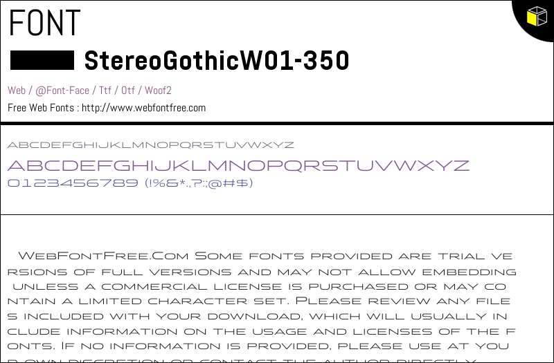 Stereo Gothic W01 350 Fonts Downloads - WebFontFree.Com