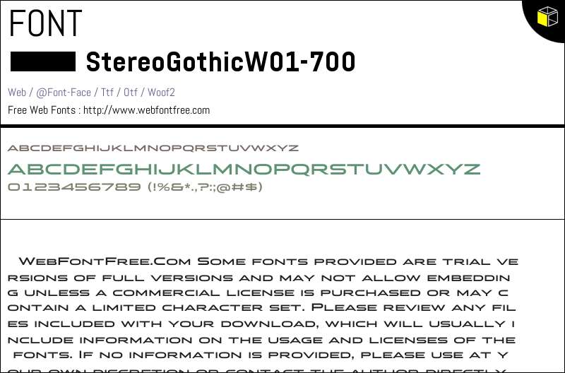 Stereo Gothic W01 700 Fonts Downloads - WebFontFree.Com