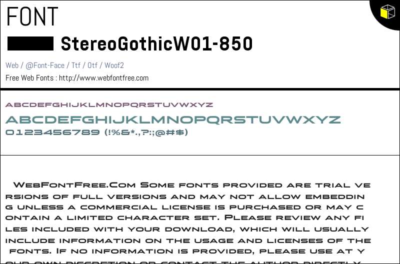 Stereo Gothic W01 850 Fonts Downloads - WebFontFree.Com