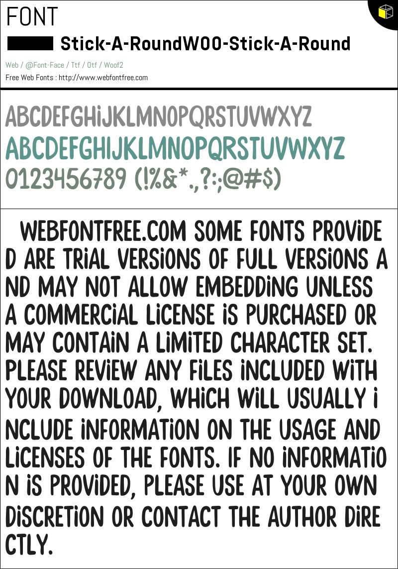 Stick-A-Round W00Stick-A-Round Fonts Downloads - WebFontFree.Com