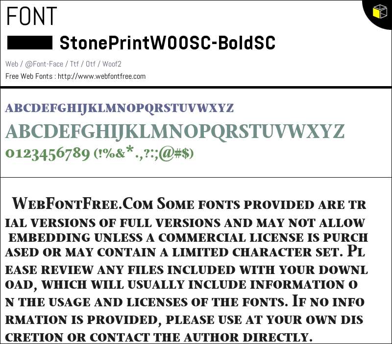 Stone Print W00SC Bold SC Fonts Downloads - WebFontFree.Com