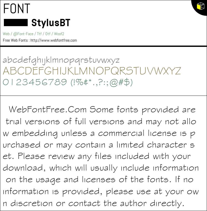 Stylus BT 字体 下载 - WebFontFree.Com