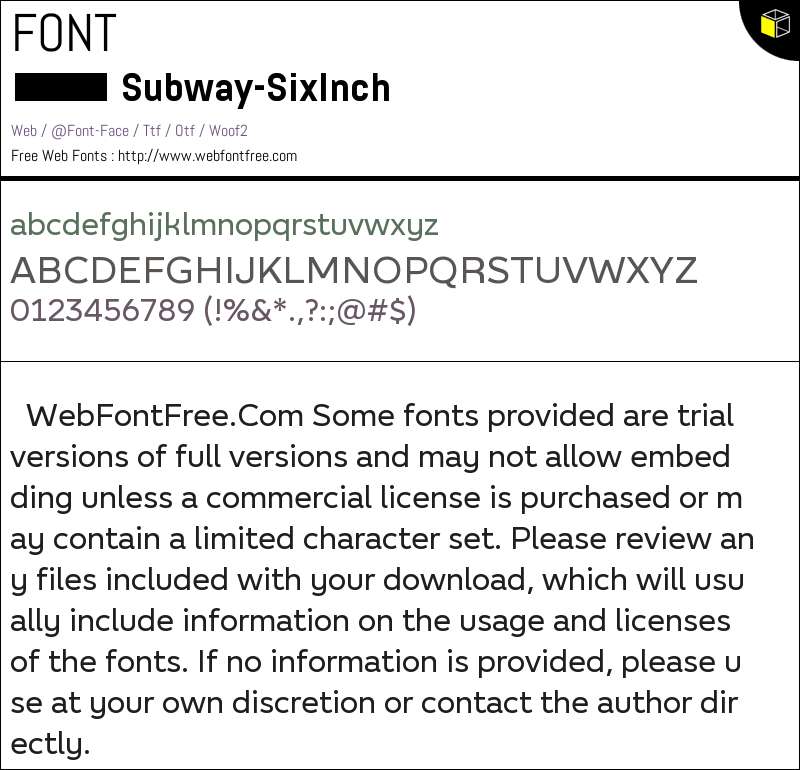 Subway Six-Inch Fonts Downloads - WebFontFree.Com