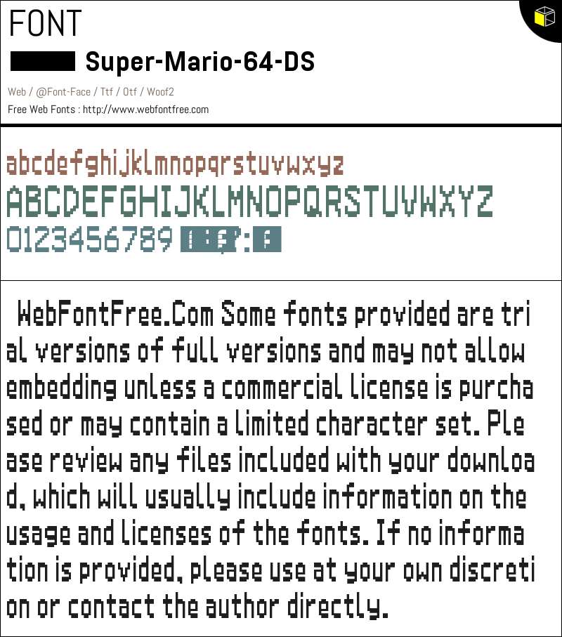 Super Mario 64 DS Regular Fonts Downloads - WebFontFree.Com