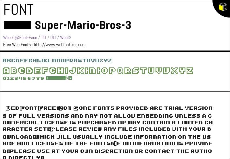 Super Mario Bros. 3 Regular Fonts Downloads - WebFontFree.Com