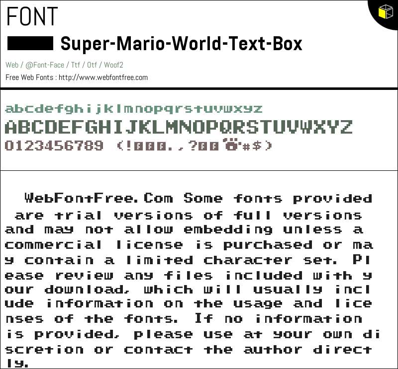 Super Mario World Text Box Regular Fonts Downloads - WebFontFree.Com