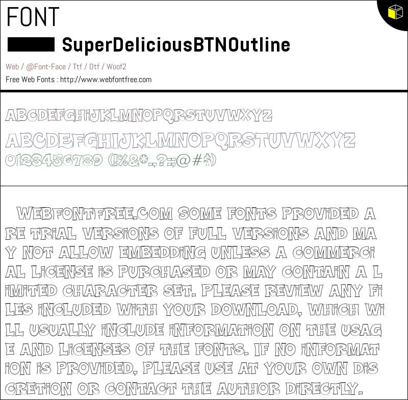Super Delicious BTN Outline Fonts Downloads - WebFontFree.Com