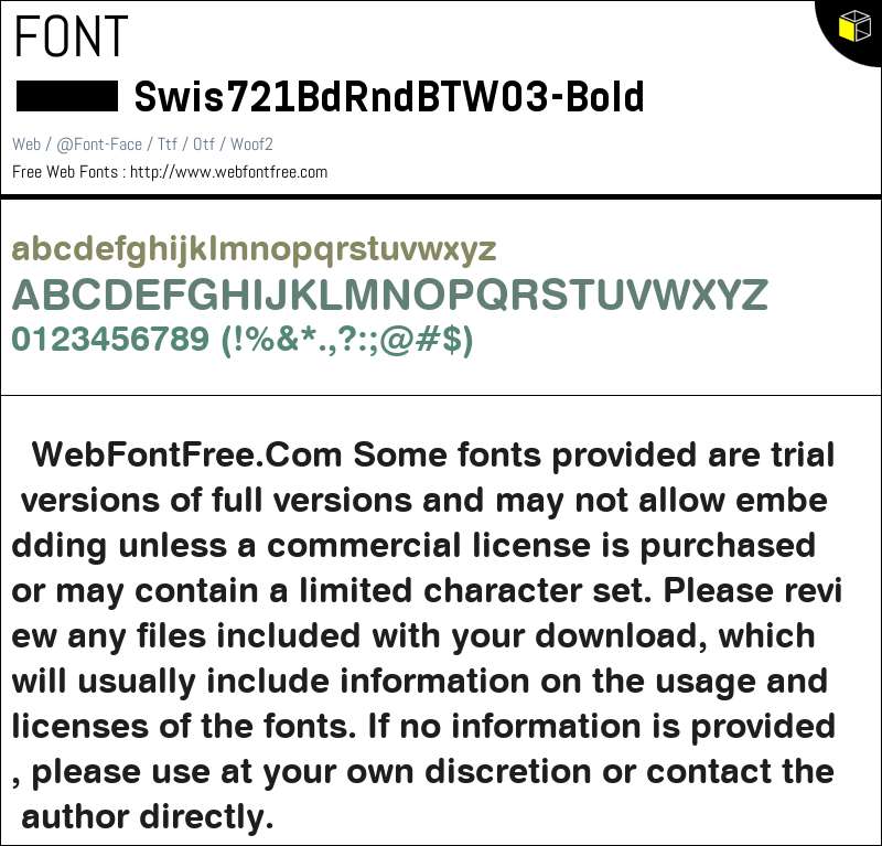 Swis721 BdRnd BT W03 Bold Fonts Downloads - WebFontFree.Com