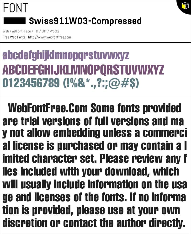 Swiss 911 W03 Compressed Fonts Downloads - WebFontFree.Com