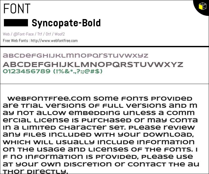 Syncopate Bold Fonts Downloads - WebFontFree.Com