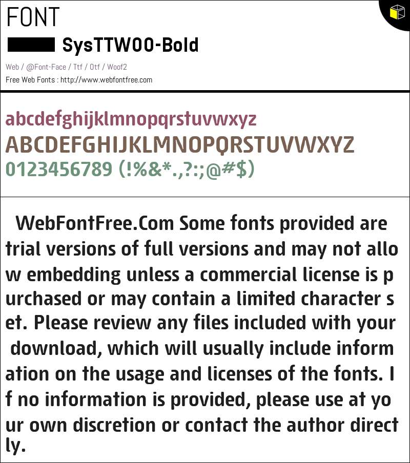 Sys TT W00 Bold Fonts Downloads - WebFontFree.Com