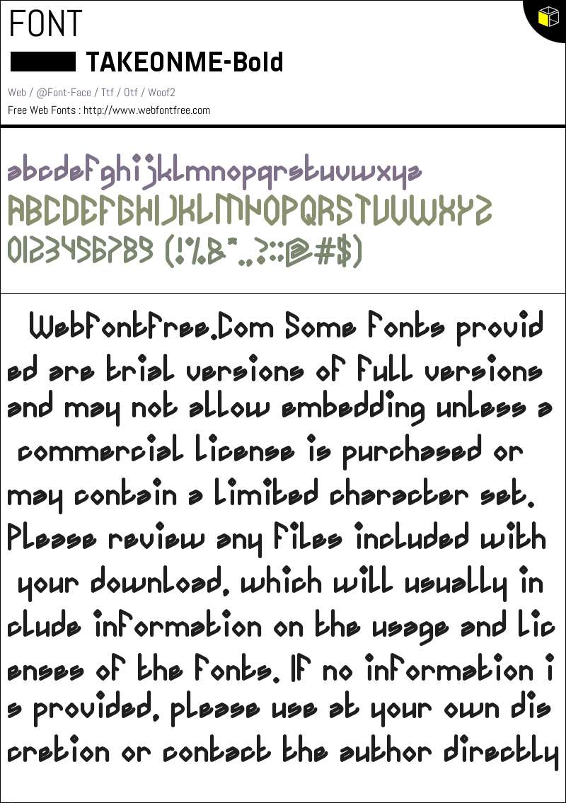 TAKE ON ME Bold Fonts Downloads - WebFontFree.Com