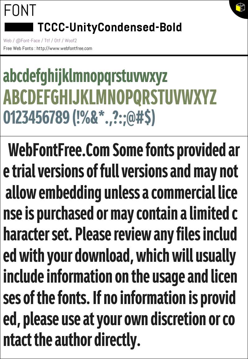 TCCC-UnityCondensed Bold Fonts Downloads - WebFontFree.Com