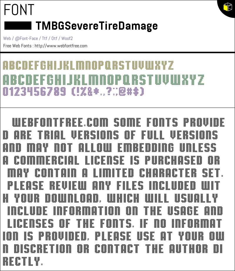 TMBG Severe Tire Damage Fonts Downloads - WebFontFree.Com