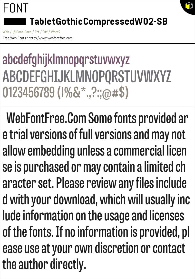 Tablet Gothic Compressed W02SB Fonts Downloads - WebFontFree.Com