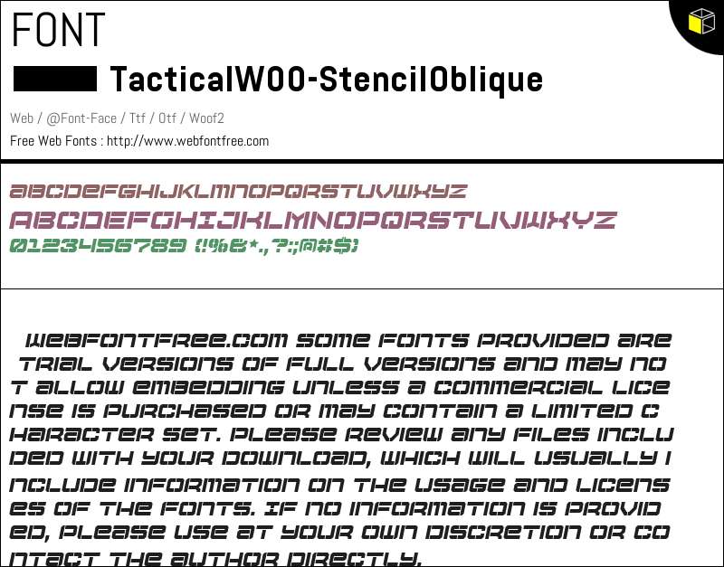 Tactical W00 Stencil Oblique Fonts Downloads - WebFontFree.Com