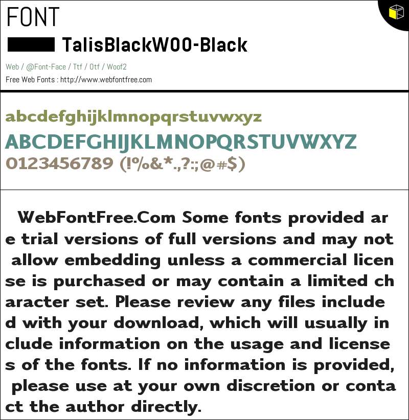 Talis Black W00 Black Fonts Downloads - WebFontFree.Com